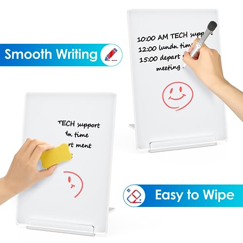 MaxGear Desktop Glass Dry Erase Board, Small Dry Erase Whiteboard with Stand 9.45" x 6.69", Toughened Glass Whiteboard for Desk with Erase, Acrylic Planner Memo Notepad to Do Lists for Office, Home