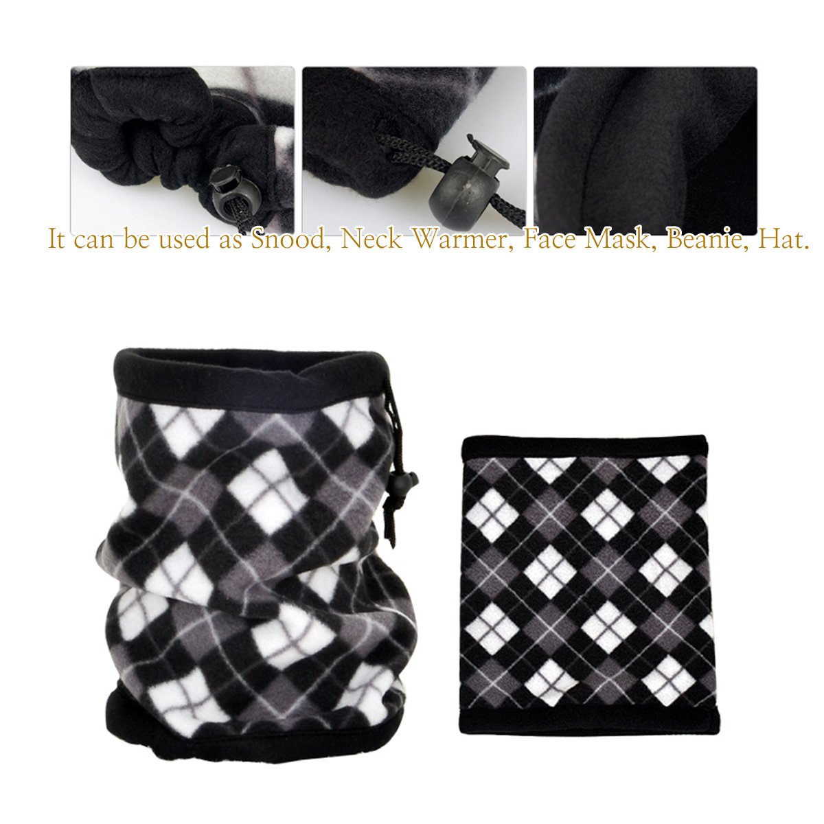 Double Layer Polar Fleece Neck Warmer Earmuffs Set - Neck Gaiter Tube Ear Warmer Headband Face Mask