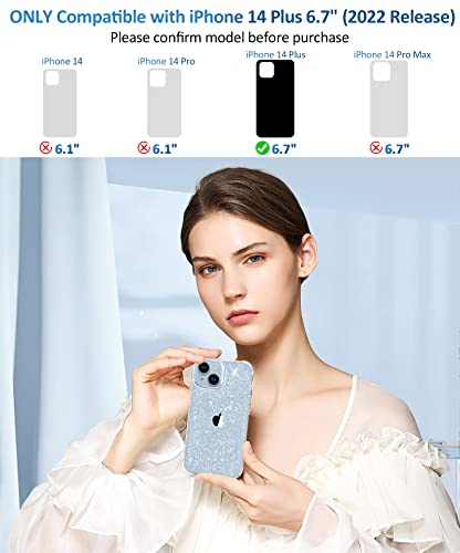 MIODIK iPhone 14 Plus Case with Screen Protector + Camera Lens Protector, [Non-Yellowing] Clear Glitter Protective Shockproof Phone Case for Women Girls, 6.7 Inch - Sparkle Clear
