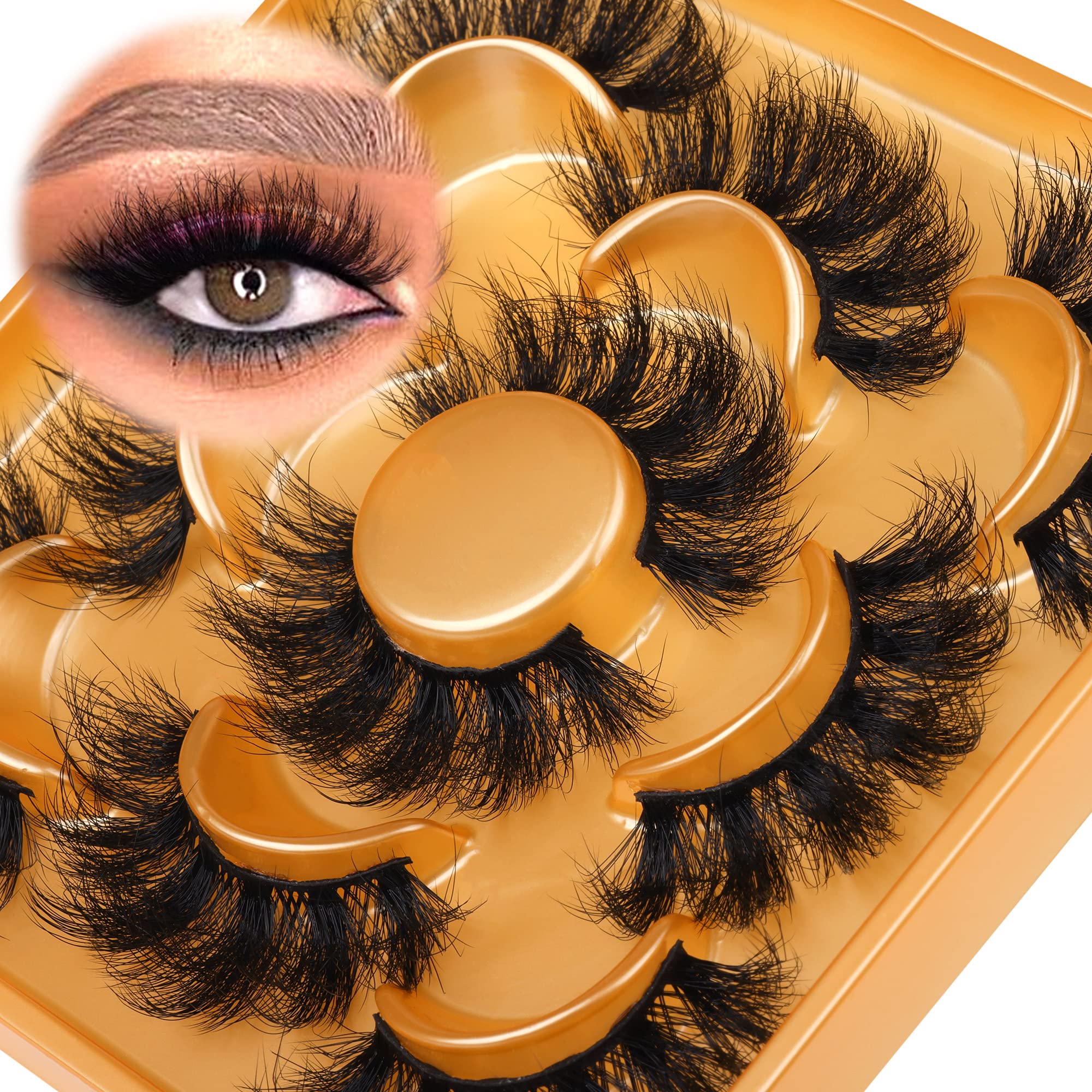 Fluffy Mink Lashes 22 MM Long Thick Eyelashes Wispy Dramatic Faux Mink Lashes Extensions ALPHONSE 8D Volume D Curl Curly False Eyelashes Pack 5 Pairs