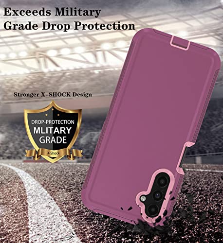 ONOLA Phone Case Compatible with Samsung Galaxy A14 5G with HD Screen Protector (2 Pack), Durable Shockproof 3-Layer Cover (WineRed Pink)