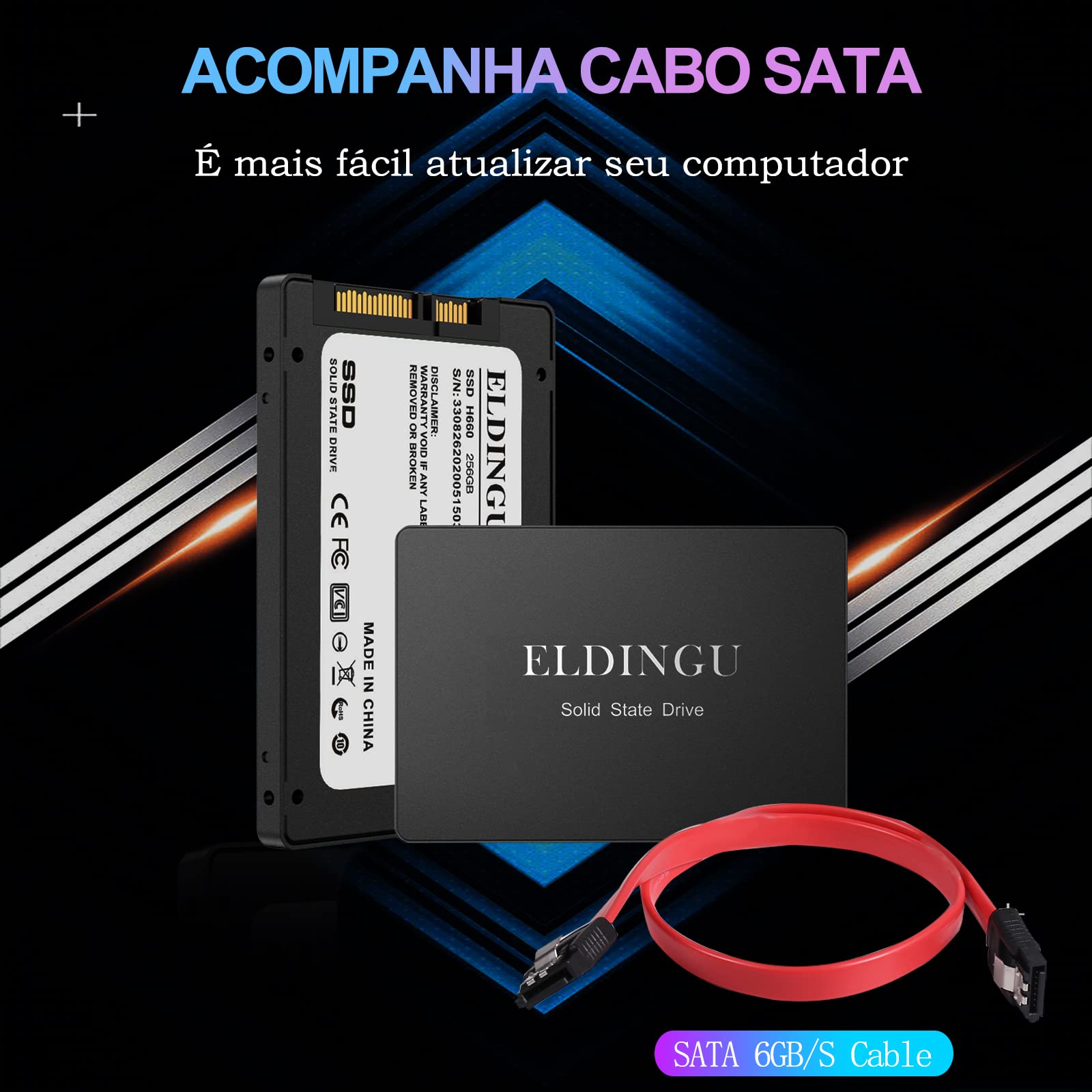 Eldingu SSD 128GB with Sata Cable 2.5″7mm Internal Solid State Hard Drive SATA III 6Gb/s Up to 500Mb/s H660 3D NAND for Laptop and Pc (128gb Black)