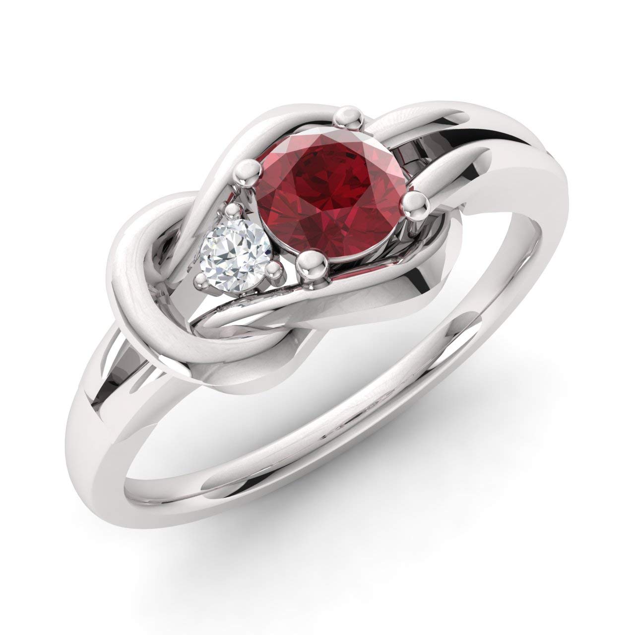 Diamondere Natural and Certified Ruby and Diamond Engagement Ring in 14K White Gold | 0.34 Carat Infinity Knot Ring Size 7