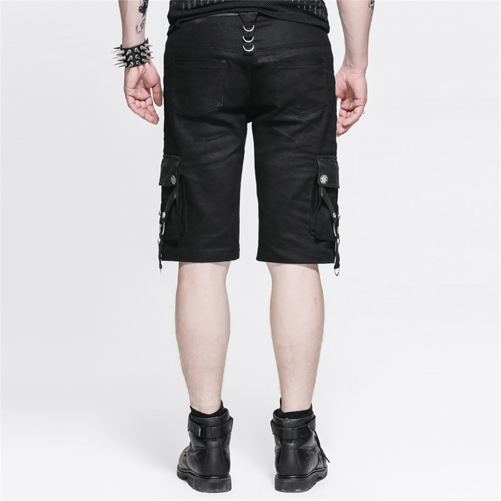 Devil Fashion Punk Men Casual Shorts Rock Zipper Summer Black Short Pants (M)