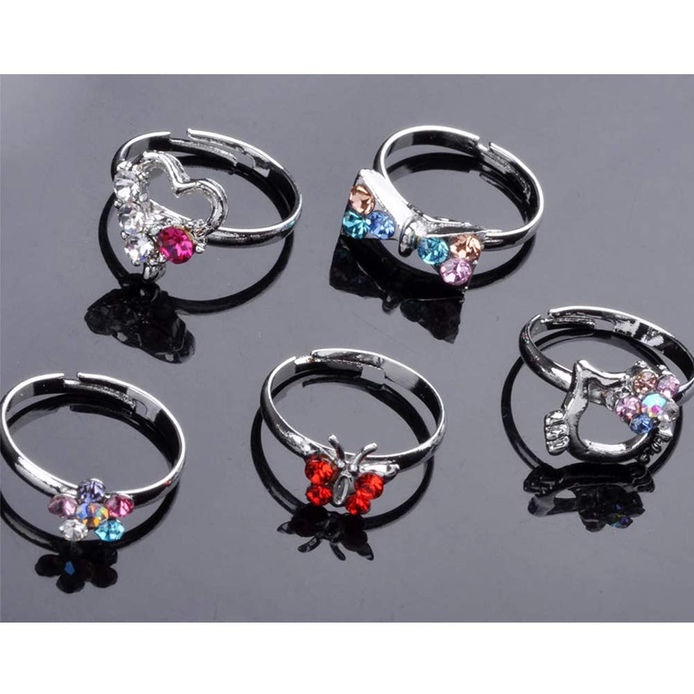 Cren 20pcs Children Kids Girls Crystal Adjustable Rings With Cute Animals