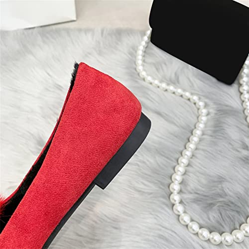 FASDNENDYS Ladies Fashion Solid Color Suede Pointed Shallow Mouth Comfortable Flat Casual Shoes Lady Shoe Heel Red