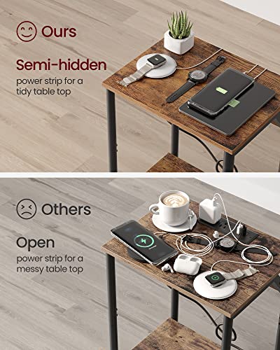 VASAGLE Side Tables with Charging Station, Set of 2 End Tables with USB Ports and Outlets, Nightstands for Living Room, Bedroom, Plug-in Series, Rustic Brown and Black ULET372B01