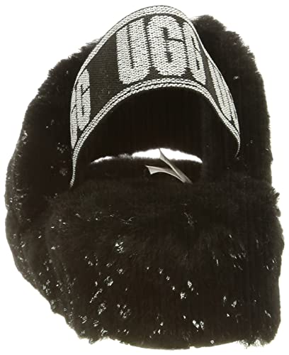 UGG Women's Fluff Yeah Metallic Sparkle Slipper, Black, 8