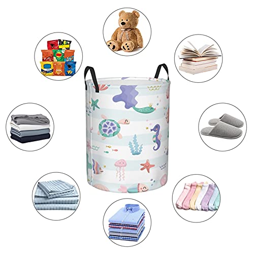 Laundry Basket,Sea Fish Characters Cartoon,Large Canvas Fabric Lightweight Storage Basket/Toy Organizer/Dirty Clothes Collapsible Waterproof For College Dorms-Large