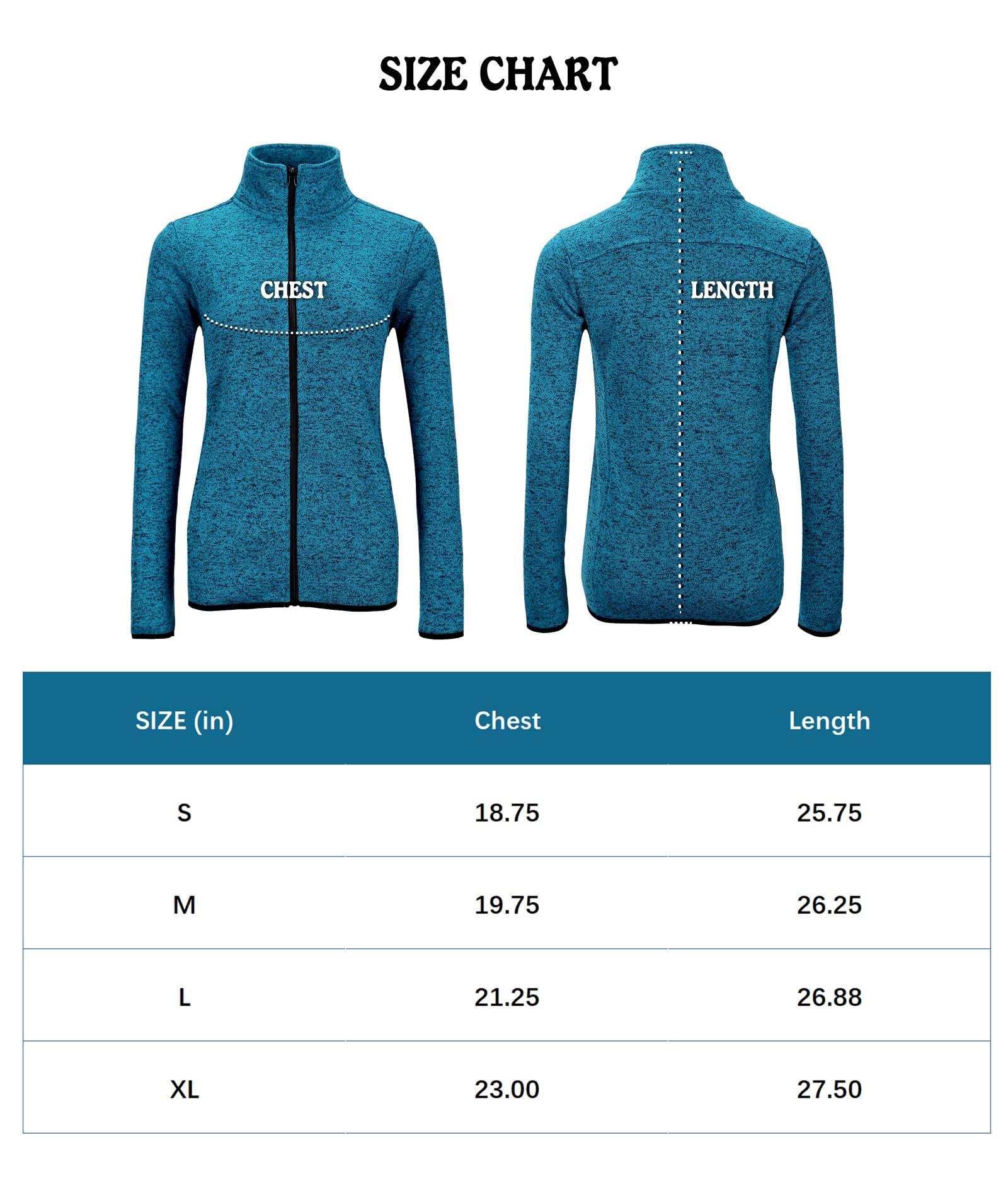 Dolcevida Womens Fleece Jacket Long Sleeve Sweater Fleece Zip Up Speckled Jacket with Pockets (Blue Steel Mix, M)