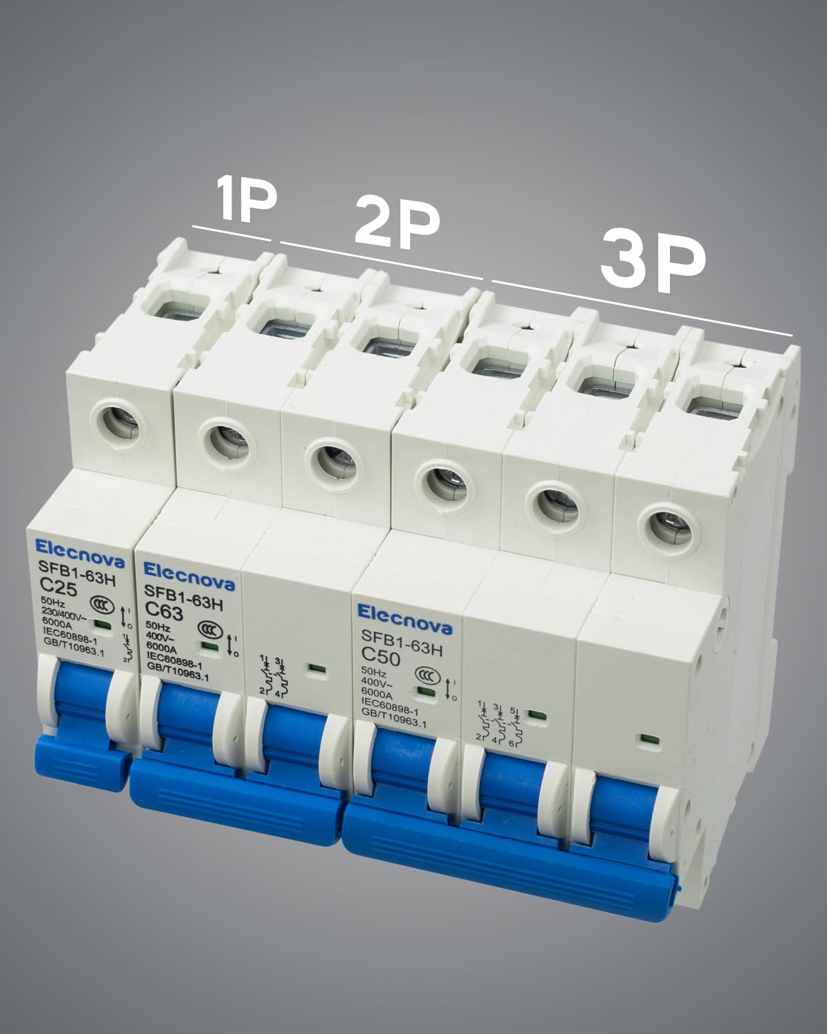 Elecnova 6-63A Miniature Circuit Breaker, AC 3 Pole 400V, DIN Rail Mounted 40 amp Breaker, Overload, Short-Circuit Protection, 110V / 120V Available, MCB