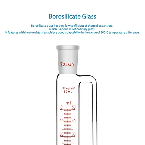 stonylab Pressure Equalizing Graduated Addition Funnel, Borosilicate Glass Dropping Funnel 24/40 Joint 50 ml with PTFE Stopcock for Laboratory (50 ml)