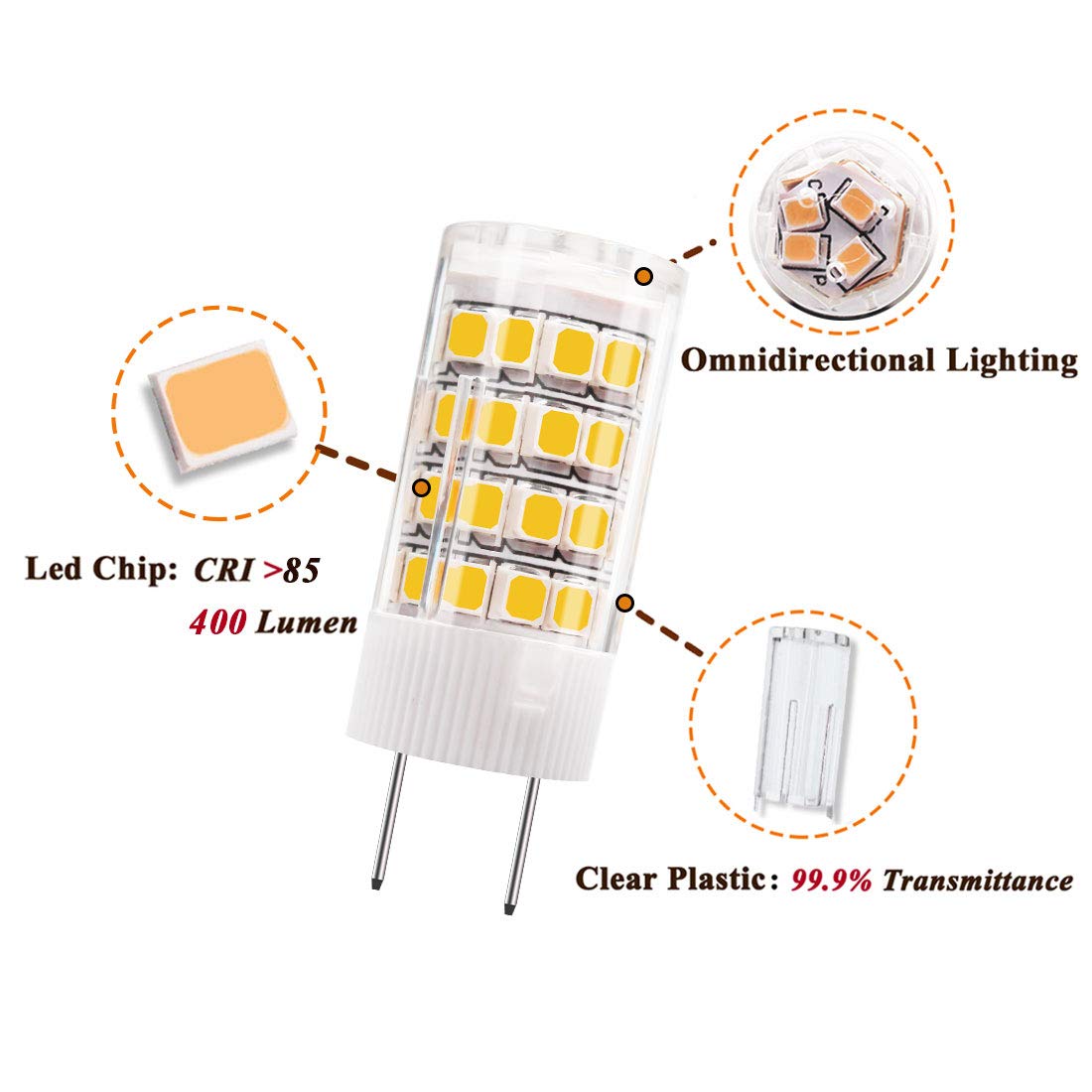 DiCUNO G8 LED Bulb, 4W Daylight White 6000k, Under Cabinet Counter Light, 40W Equivalent Halogen Replacement, 10Pcs, Note: Must Check Size Before Purchase (See Picture 2&3)