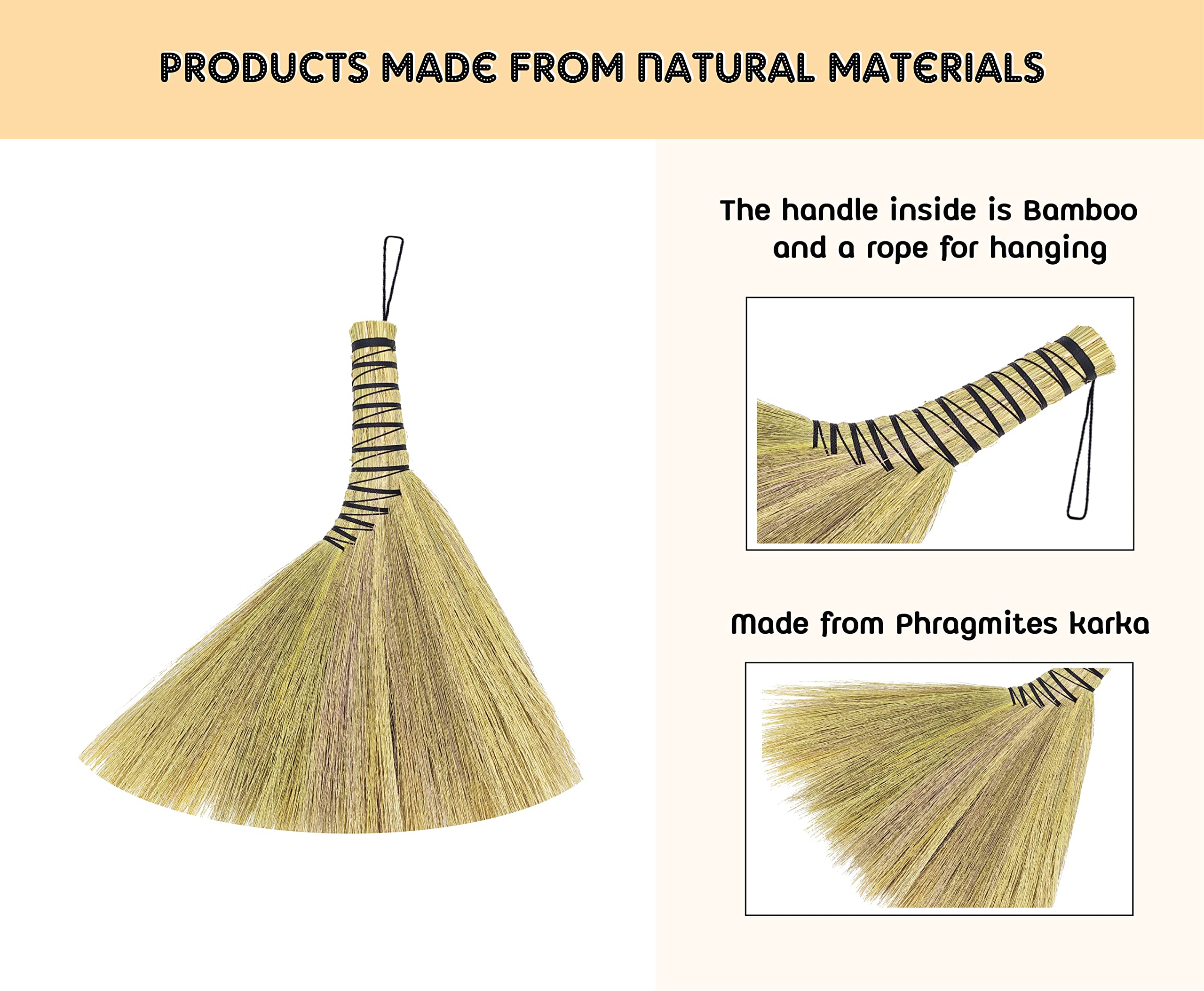 Small Whisk Broom,Handmade Turkey Wing Whisk Broom 12" for Cleaning,Sturdy Soft Brush,Bristle Design Cleans Dust Dirt & Debris Brush Head/Perfect for Indoor Outdoor and Car