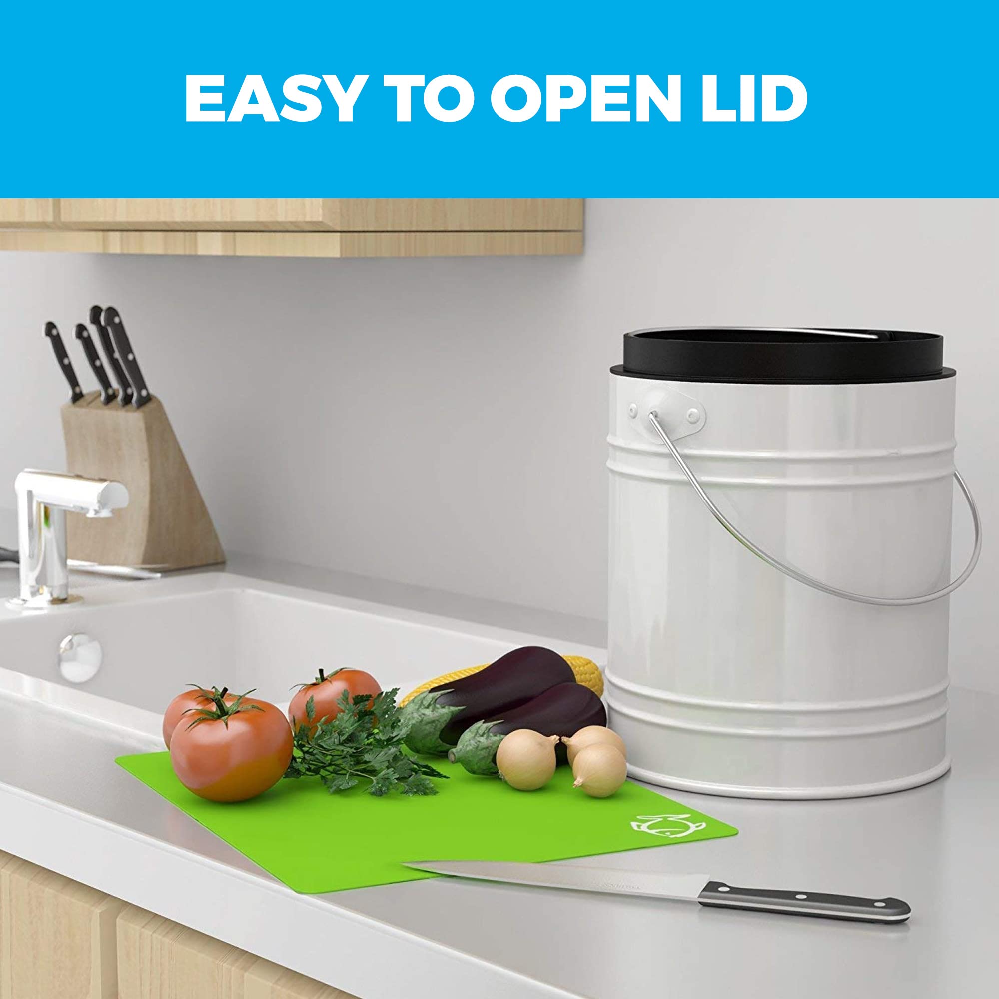Cooler Kitchen 3 Liter Red Countertop Compost Bin - Kitchen Compost bin with EZ-No Lock Lid, Plastic Liner & Charcoal Filters - Sturdy Construction & Odor-Free Seal to Prevent Smell, Dishwasher Safe