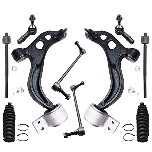 Detroit Axle - Front 10pc Suspension Kit 2010 2011 2012 Ford Flex, 2 Lower Control Arms with Ball Joints 2 Lower Ball Joints 4 Outer & Inner Tie Rods 2 Sway Bar End Links 2 Boots Replacement