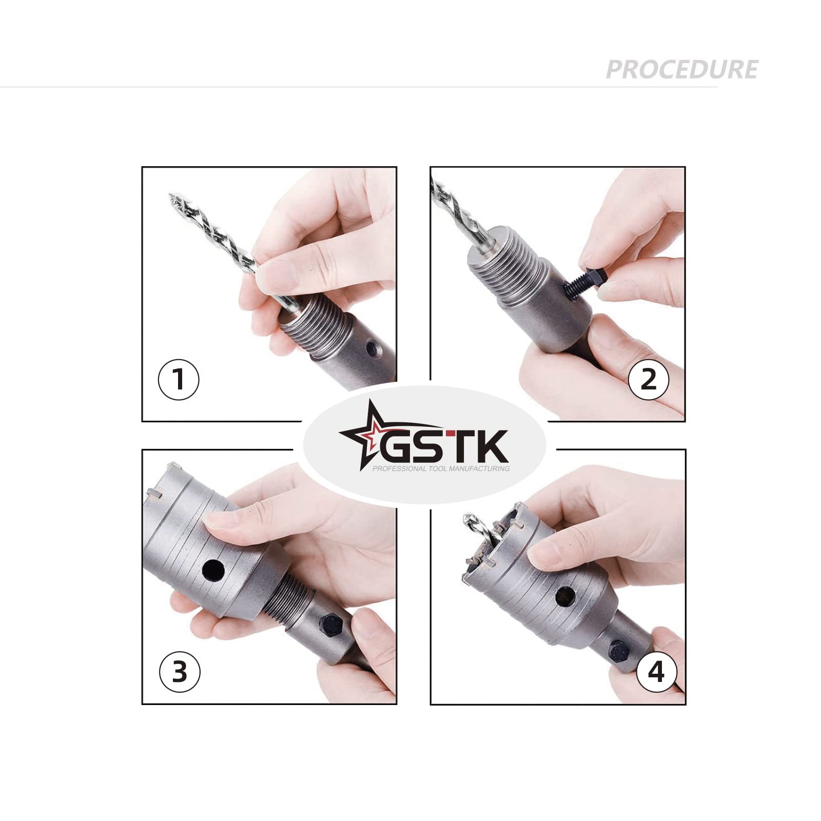 GSTK 10pcs Concrete Hole Saw Set (30mm 40mm 50mm 65mm)with SDS Plus Shank Connecting Rod and 5pcs Dust Catchers, Concrete Hole Saw Kit for Concrete|Cement|Brick Stone|Wall.