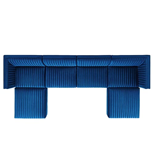 Modway Sanguine Channel Tufted Performance Velvet Modular Sectional Sofa, 6-Piece Set, Navy