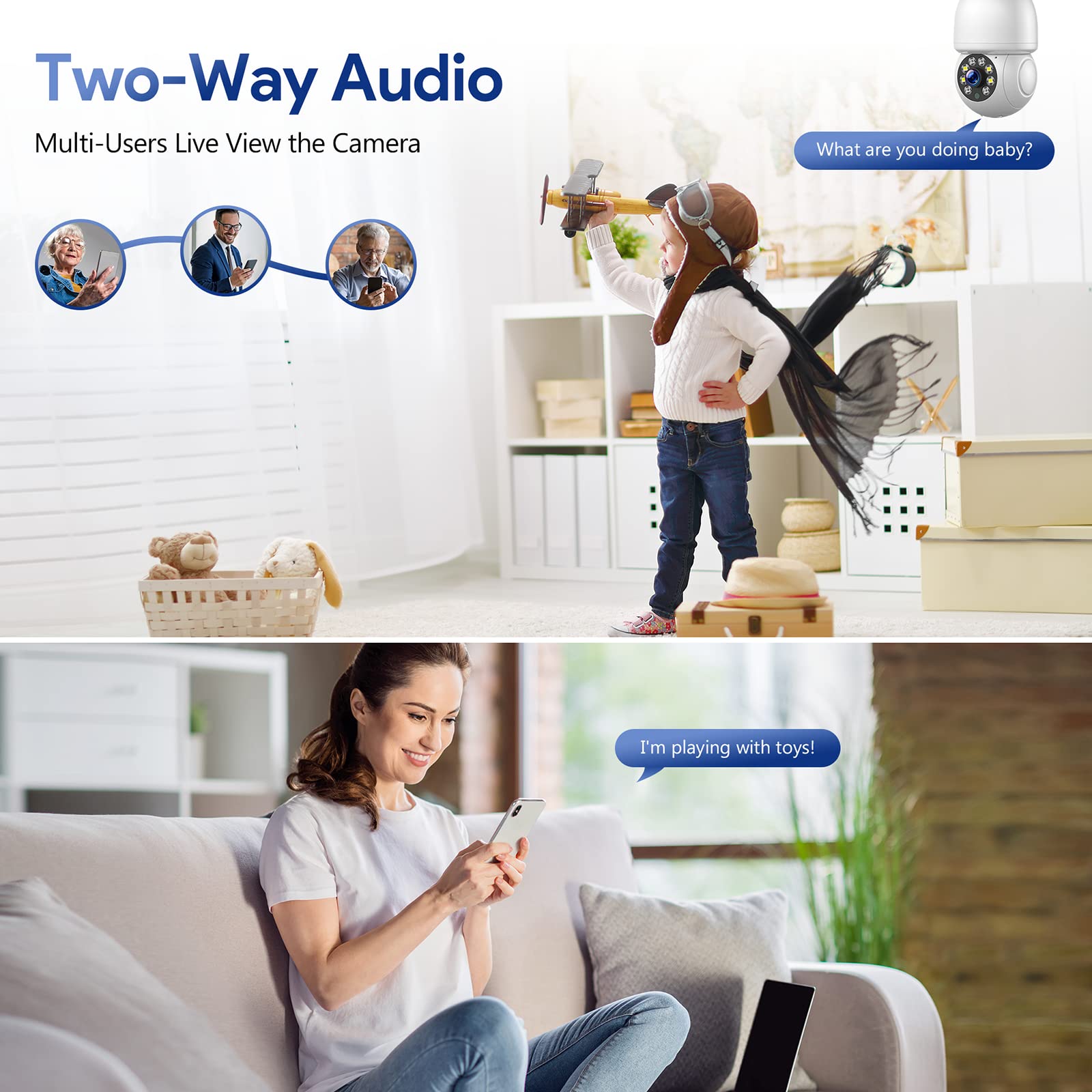 HELMOP 2.4GHz Light Bulb Security Camera Wireless Outdoor/Indoor, 1080P HD Cameras for Home Security with Motion Detection,Two-Way Audio, Night Vision (2PCS)