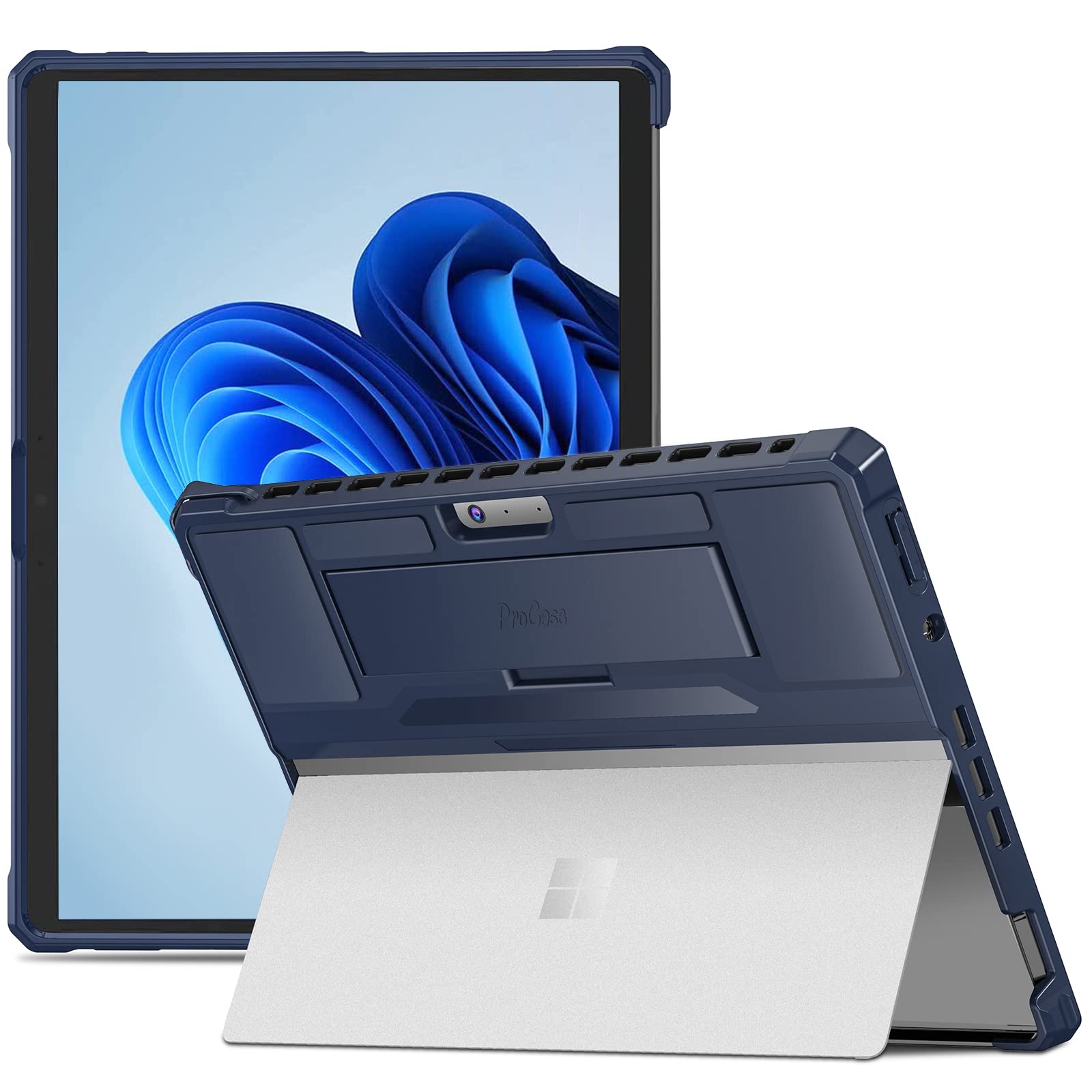 ProCase Case for Surface Pro 8, Rugged Protective Cover with Built-in Hand Strap Compatible with Type Cover Keyboard for 13.0" Microsoft Surface Pro 8 2021 Release –Navy