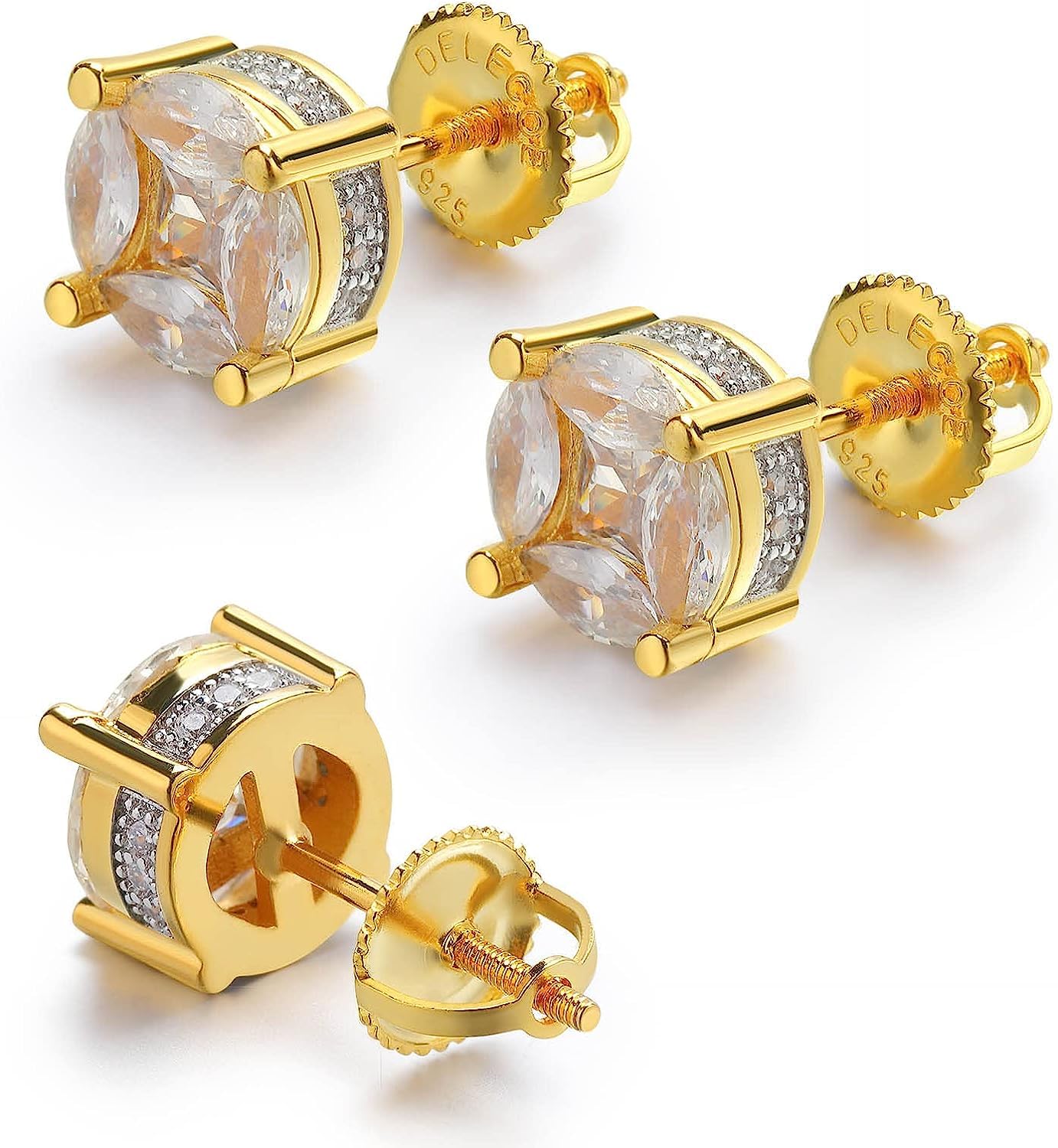 DELECOE 2 Pairs Gold Screw Earring Backs,14K Gold Plated Sterling Silver Screw on Earring Backs Replacements for Diamond Earring Studs, Hypoallergenic Secure ScrewBacks for Threaded Post .032"