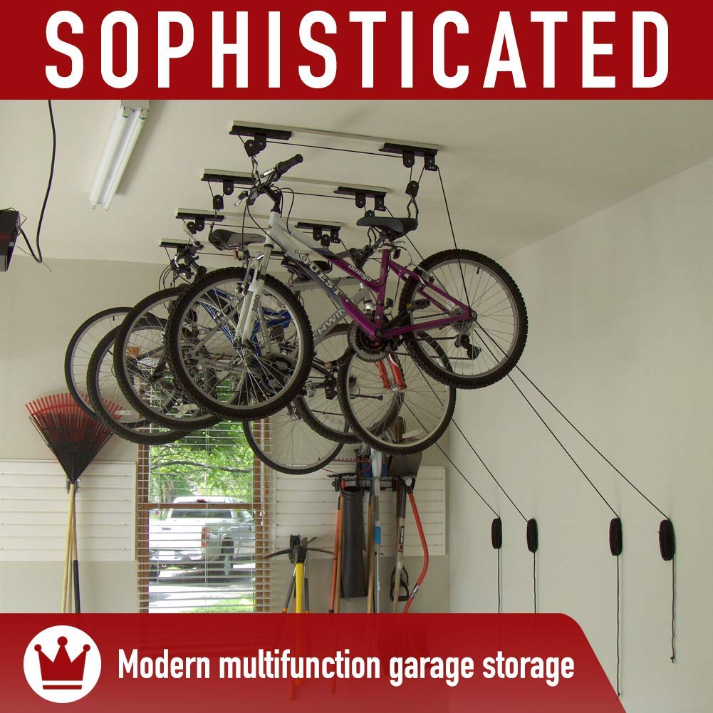 Comfecto Bike Ceiling Mount Lift Heavy Duty 50lbs Kayak Hoist Adjustable Hanging Garage Pulley Storage System Hanger Rack with Hooks for Bicycle Kayak Ladder