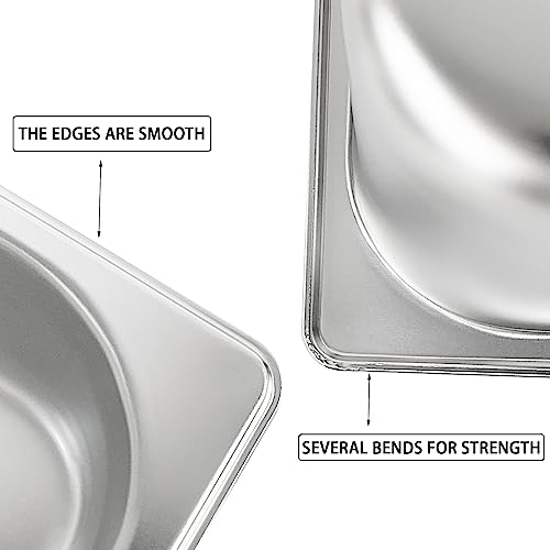 UEJYWUY 8 Pack 1/9 Size Steam Table Pan, 4 Inch Deep Anti Jam Stainless Steel Steam Table Hotel Pan, Commercial Half Size Steam Table Food Pans for Restaurants, Cafeteria, Hotels, Kitchen, Catering