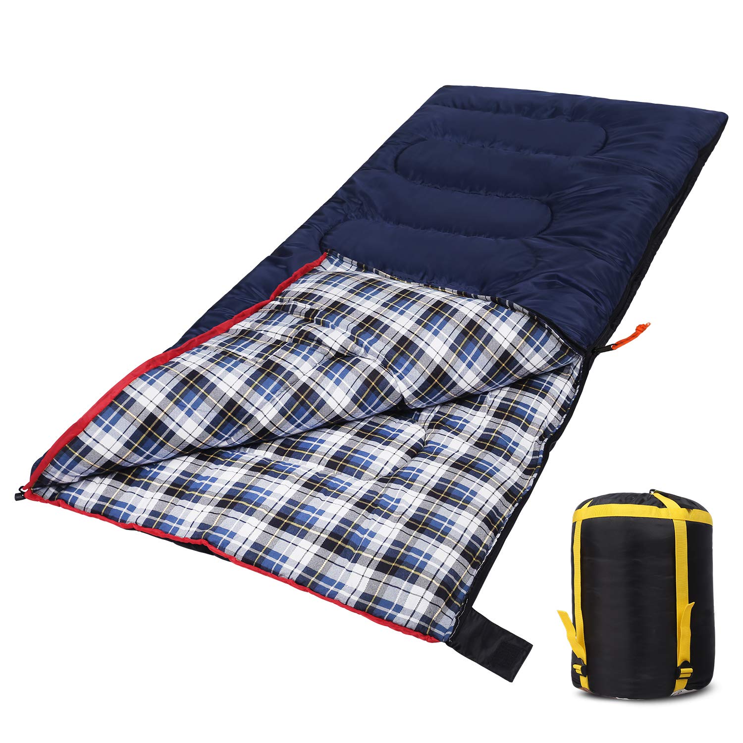 Domaker Backpacking Sleeping Bag Lightweight Flannel for Hiking Camping, Cold Weather Warm Envelope Sleeping Bags with Stuff Sack for Adults and Kids, Blue 2lbs