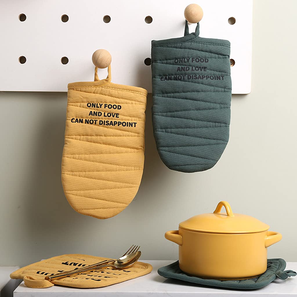 Cotton Oven Mitts and Potholder Set Heat-Resistant Pads Kitchen Oven Gloves Placemat Durable Washable for Cooking Baking Oven Mitts Cotton Black Grey Heat Resistant