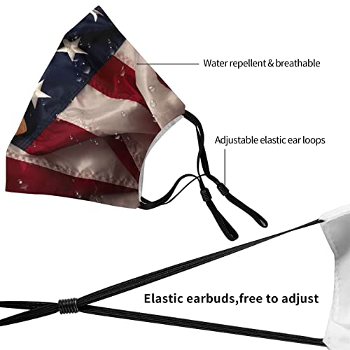 for God and Country Cross American Flag Unisex Cloth Face Masks Reusable Washable Ajustable Masks with Filters Black