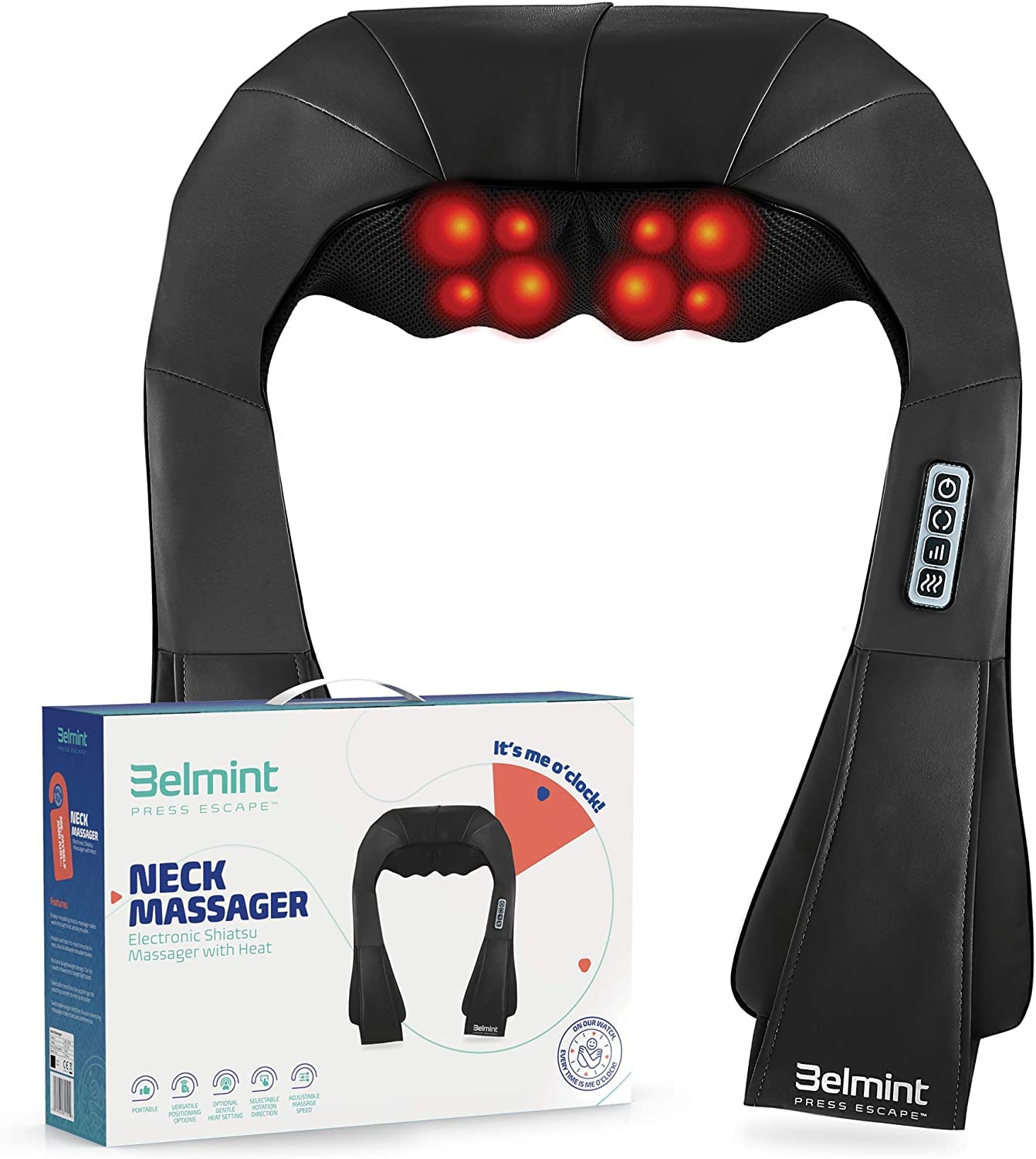 Deep Kneading Neck Massager with Heat - Shiatsu Neck Back and Shoulder Massager for Home Office Use Corded Electric (Black)