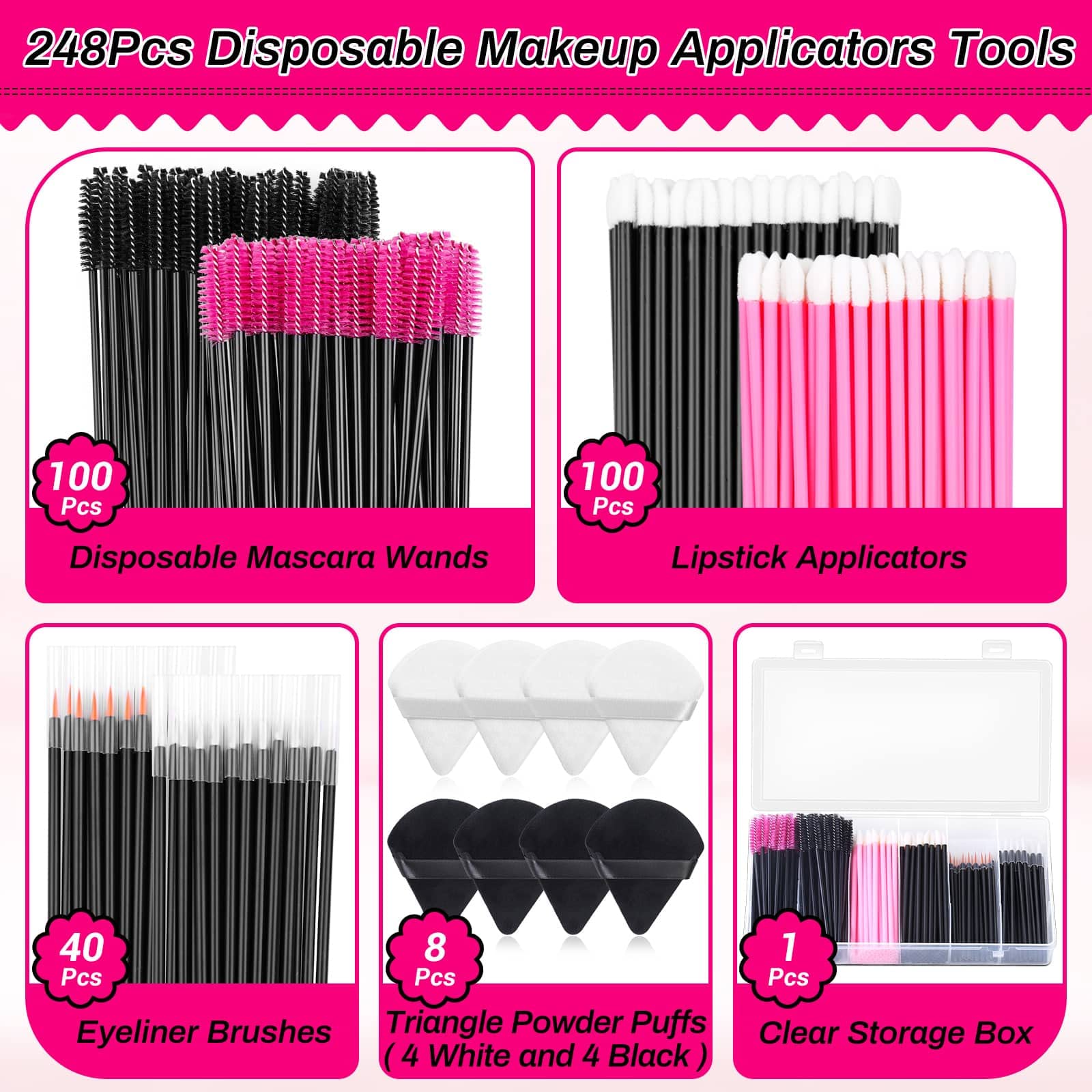 Disposable Makeup Applicators for Makeup Artist, Makeup Mixing Tray with Disposable Makeup Acessories Tools Kit (Mascara Applicators, Lipstick Wands, liner Brushes)