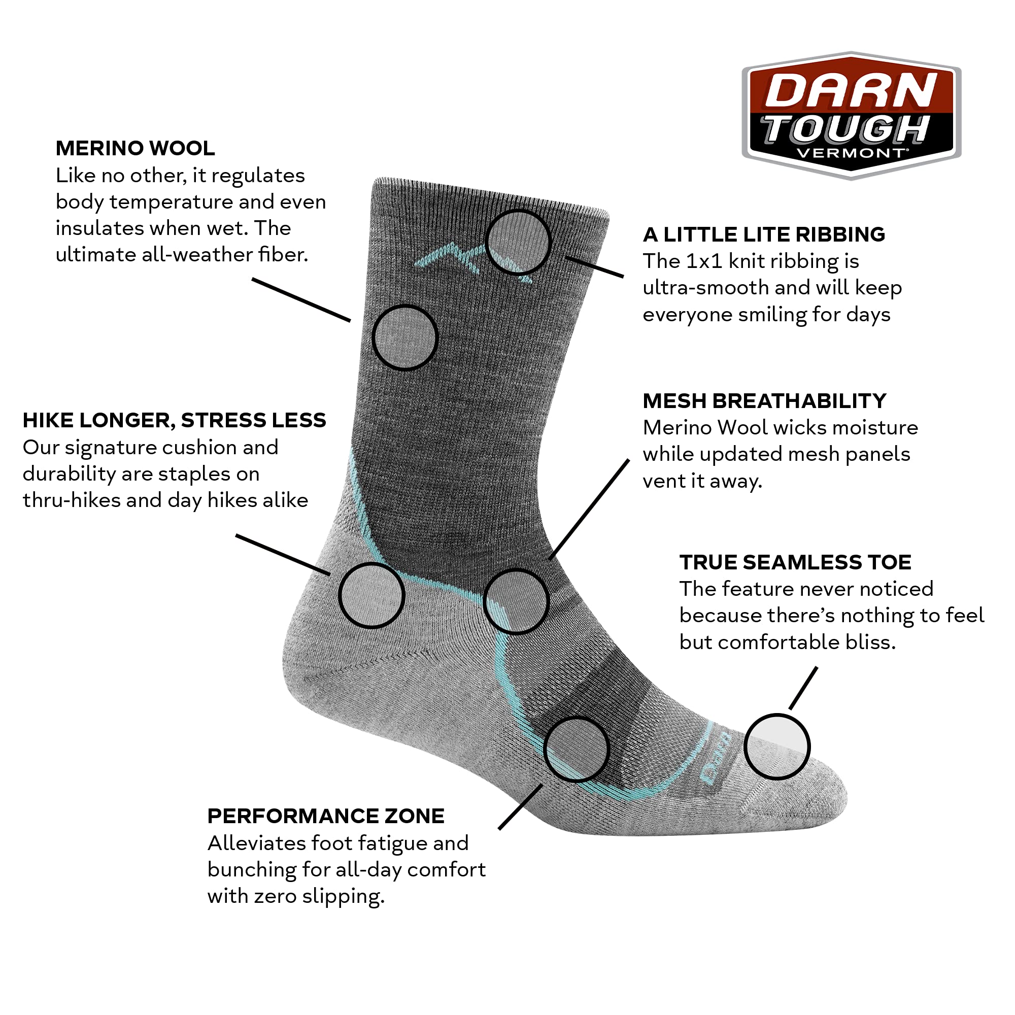 Darn Tough Women's Light Hiker Micro Crew Lightweight with Cushion Sock (Style 1967) -