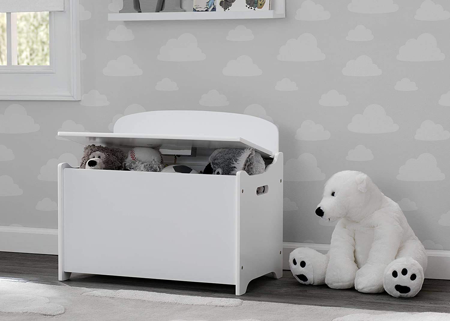 Delta Children MySize Deluxe Toy Box - Greenguard Gold Certified, Bianca White & 4-Piece Toddler Playroom Set, Grey/White