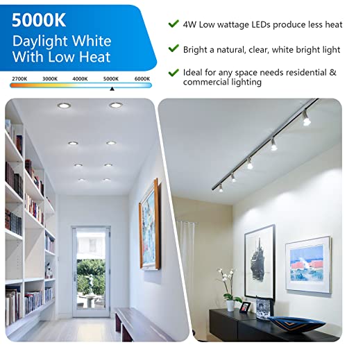 Maylaywood GU10 LED Light Bulbs, 50 Watt Halogen Equivalent, Daylight White 5000K, 450 Lumens, Non-Dimmable, 4W LED Bulb Replacement for Recessed Track Lighting, 120 Degree Flood Beam, 5-Pack