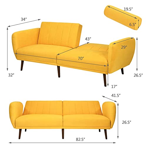 Walnut Convertible Futon Sofa Bed Adjustable Couch Sleeper W/Wood Legs Elegant and Fashionable Appearance (Color : C)