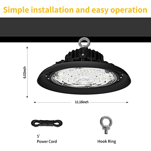 UFOUCUSLLUM UFO LED High Bay Light 100W, 11000lm 6000K Daylight IP65 Waterproof, High Bay LED Lights LED Warehouse Lights for Shop Garage Light Factory Barn LED Light Fixture 400W HID/HPS No Plug