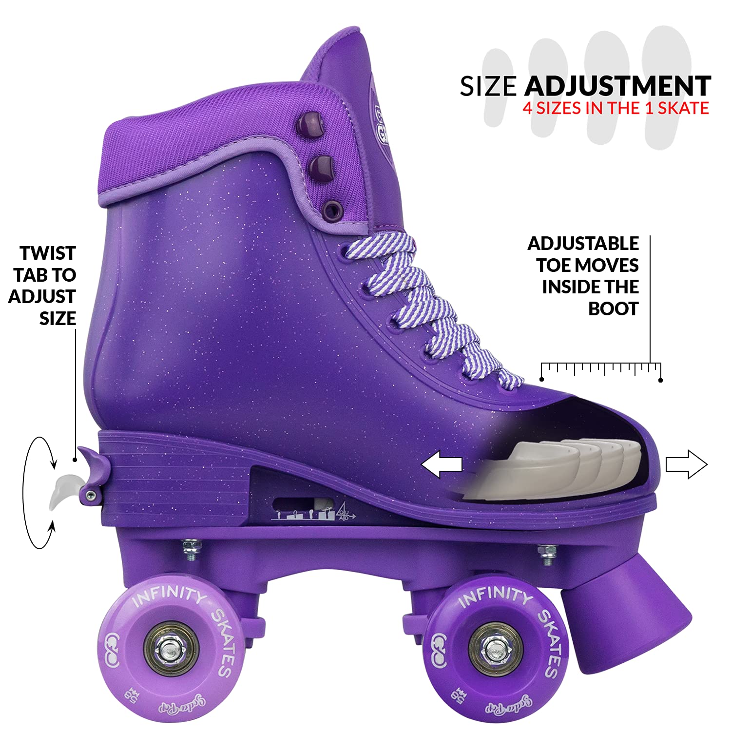Crazy Skates Soda Pop Adjustable Roller Skates for Girls and Boys - Adjusts to fit 4 Shoe Sizes - Go Go Grape (Size: Medium | 3-6)
