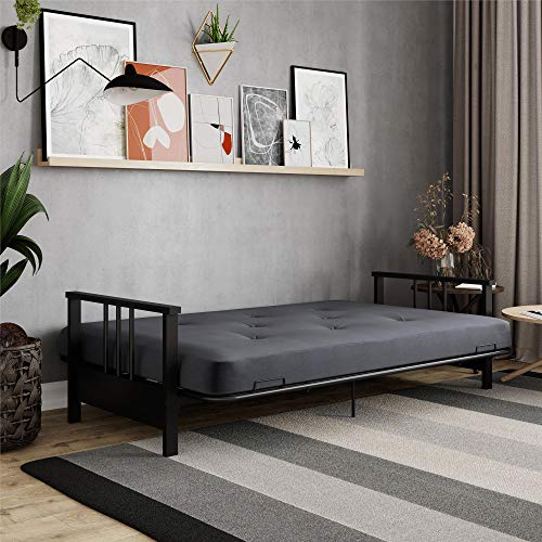 DHP Harlow Futon Set with Metal Bed Frame and 6" Mattress, Full, Gray