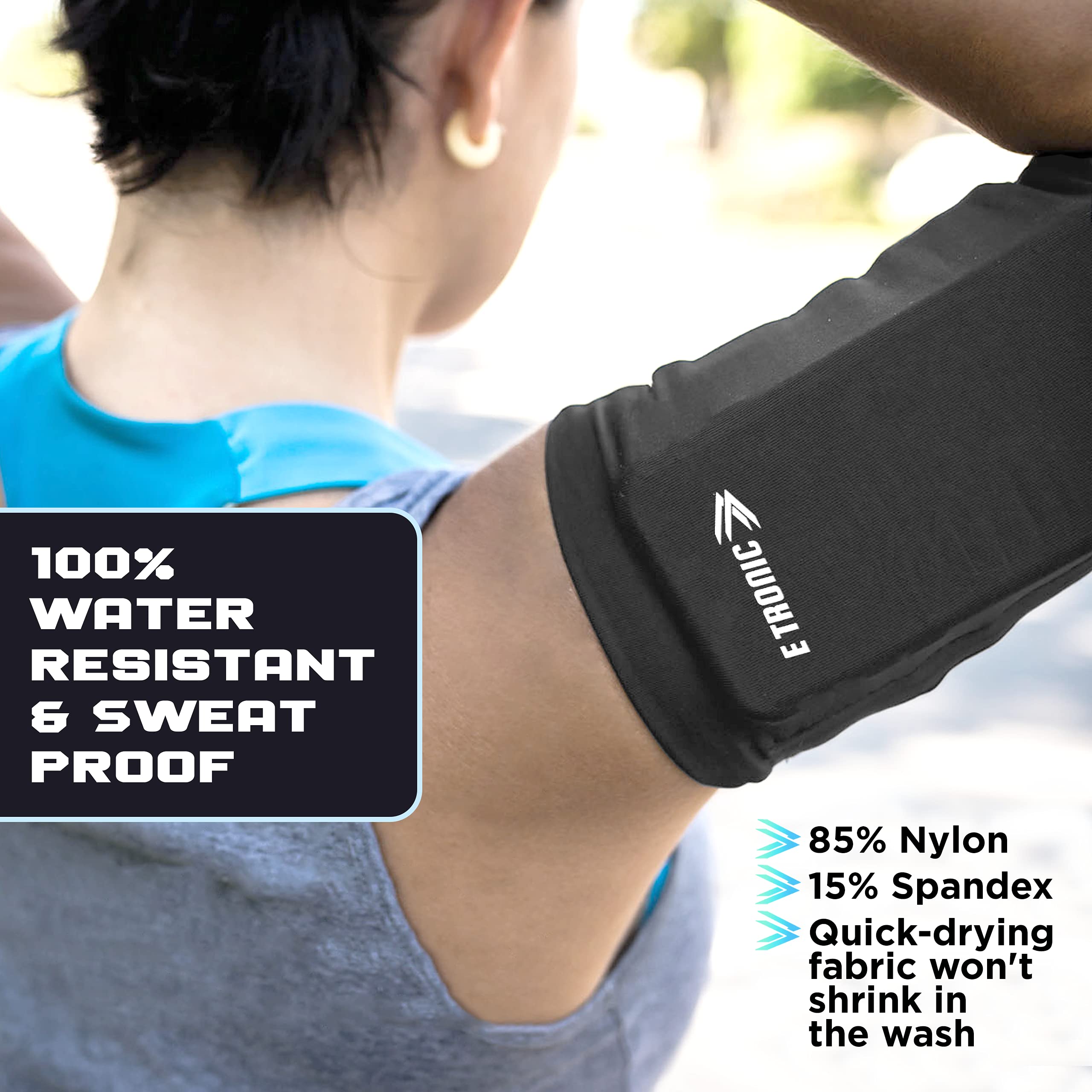 E Tronic Edge Phone Holder for Running, Cell Phone Arm Bands with Reflective Logo, Phone Strap Armband Fits iPhone and Android, Use for Running, Walking, Hiking and Biking, Black, XL