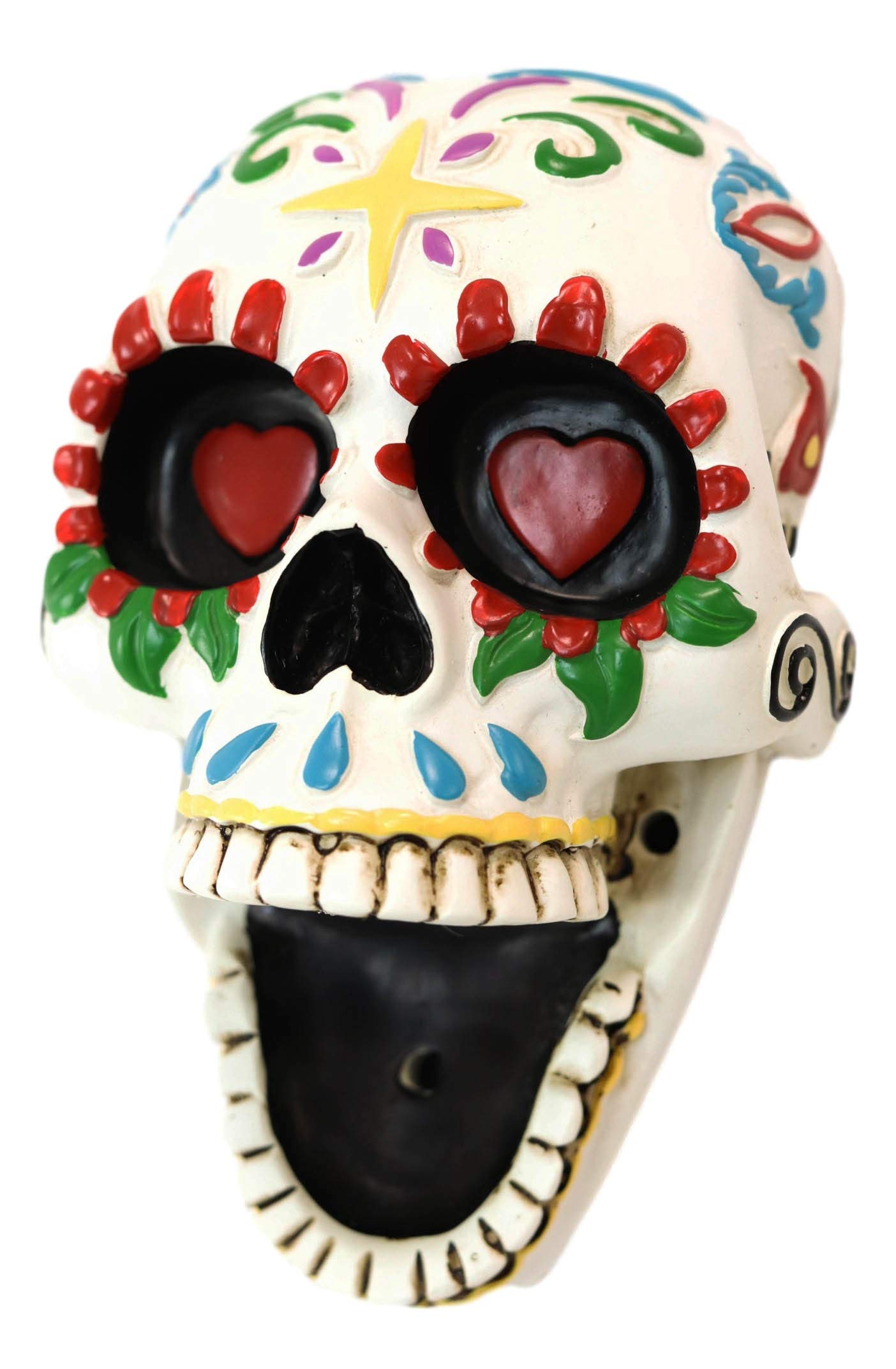 Ebros Gift Day of The Dead White Colorful Floral Exotic Mexican Sugar Skull Wall Mounted Bottle Opener Home And Kitchen Bar Accessory Figurine