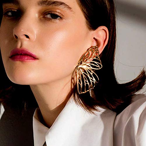 Fashion Hollow Big Butterfly Drop Dangle Earrings Gold Exaggerated Butterfly Wings Personality Stud Earrings for Women(Gold)