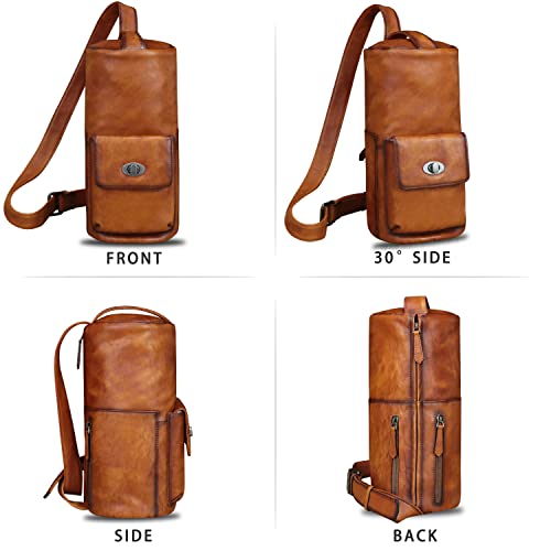 LRTO Genuine Leather Sling Bag for Men Crossbody Sling Backpack Handmade Motorcycle Chest Bag Hiking Daypack Purse (Brown)