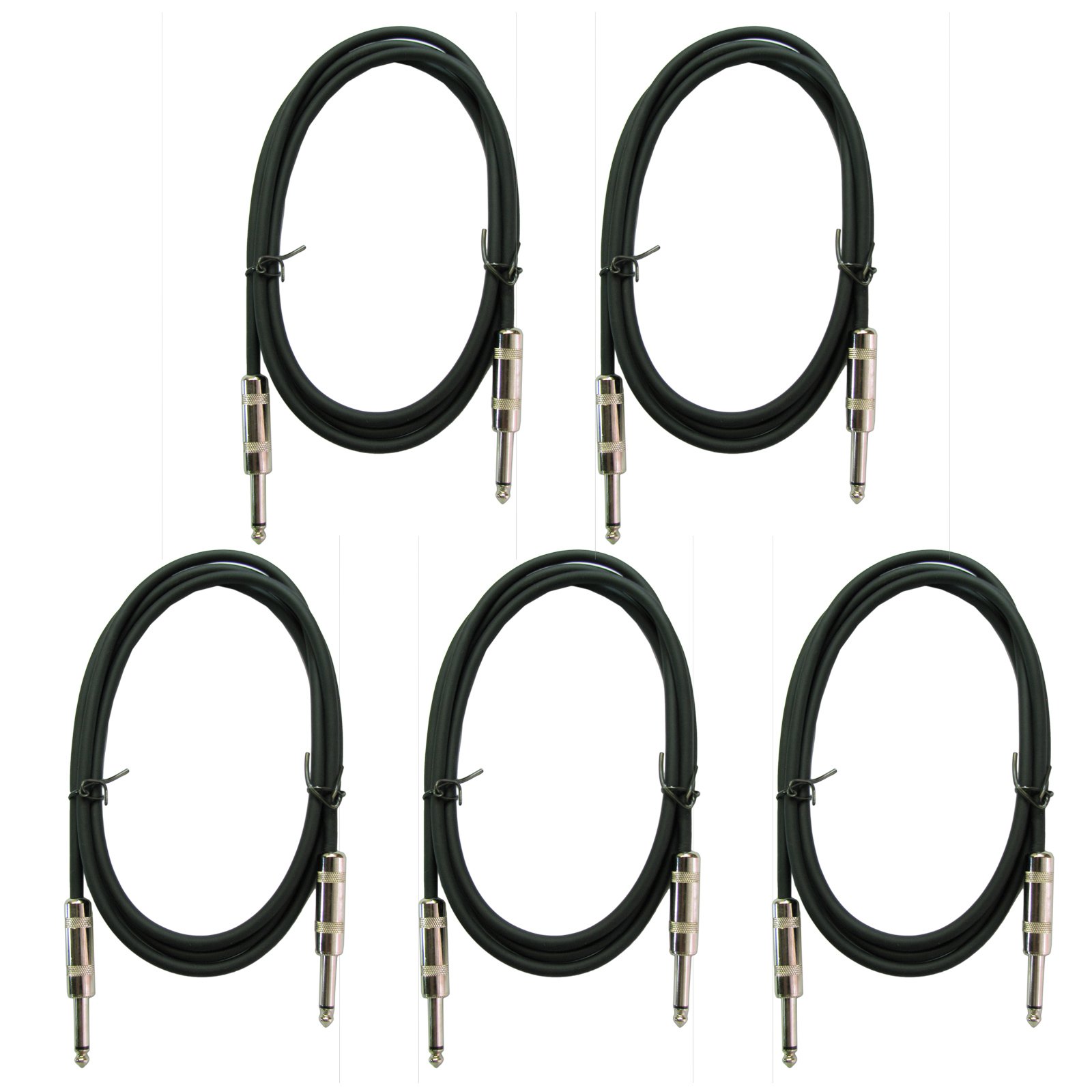 Yovus 5 Pack: Instrument Acoustic Electric Bass Guitar Keyboard Patch Cable 1/4 to Quarter Inch Mono (10ft) 10 Ft Foot Feet
