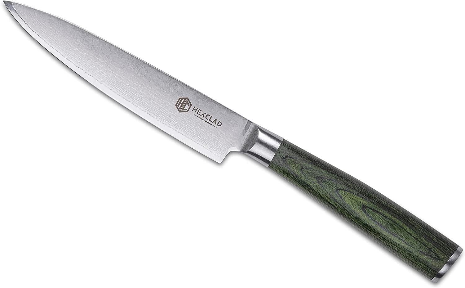 HexClad Utility Knife, 5-Inch Japanese Damascus Stainless Steel Blade Full Tang Construction, Pakkawood Handle