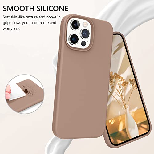 GUAGUA Compatible with iPhone 13 Pro Case 6.1 Inch Liquid Silicone Soft Gel Rubber Slim Thin Microfiber Lining Cushion Texture Cover Shockproof Protective Phone Case for iPhone 13 Pro Khaki