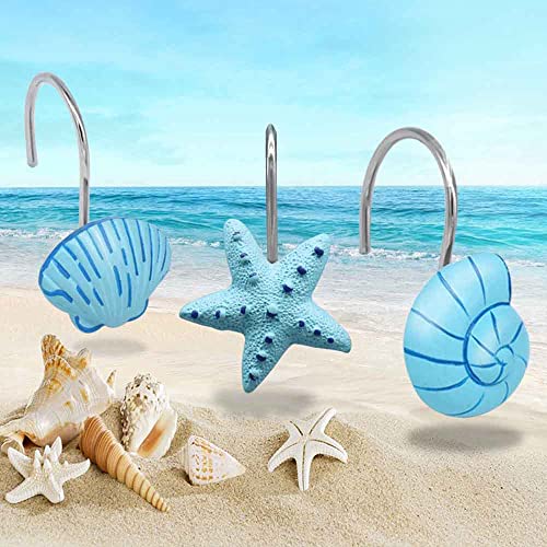 WaoDoing Shower Curtain Hooks Rings, Stainless Steel Rustproof Decorative Bathroom Curtain Hooks, Easy to Install and Sturdy Shower Hooks for Bathroom Decor, Set of 12