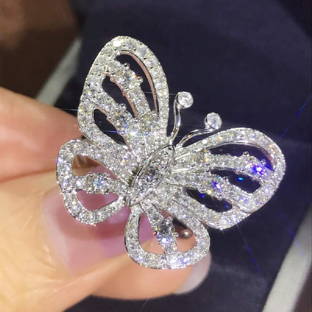 Fashion Luxury Full Diamond 3A Simulation Diamond Butterfly-Shaped Animal Name Slow Engagement Engagement Ring for Women (US Sizes: 6-10) (8)