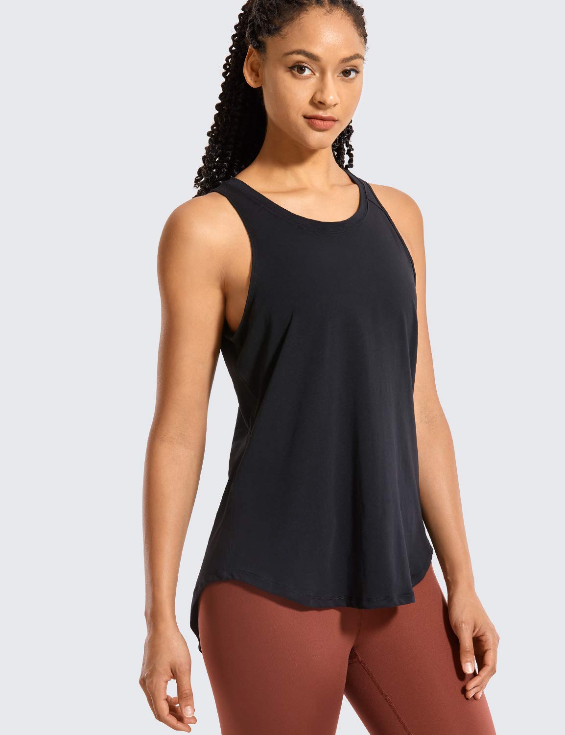 CRZ YOGA Women's Pima Cotton Workout Tank Tops Tie Back Sleeveless Shirts Yoga Athletic Open Back Sport Gym Tops Black Medium