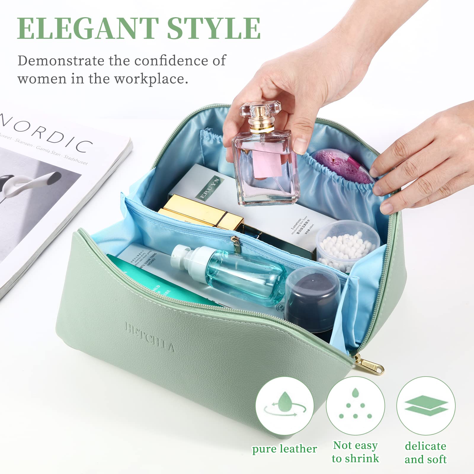 Hetchia Large capacity travel cosmetic bag,Makeup bag,Cosmetic bag,Travel makeup bag,Cosmetic bags for women,(green)